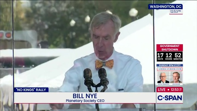 Bill Nye Speaks at ‘No Kings’ Rally: ‘No Thrones! No Crowns! No Kings ...